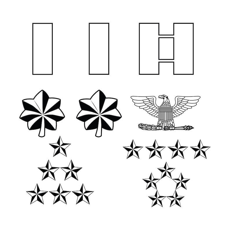 Army, Air Force, Marines Officer Rank, Vector, SVG, Cut File for Cricut ...