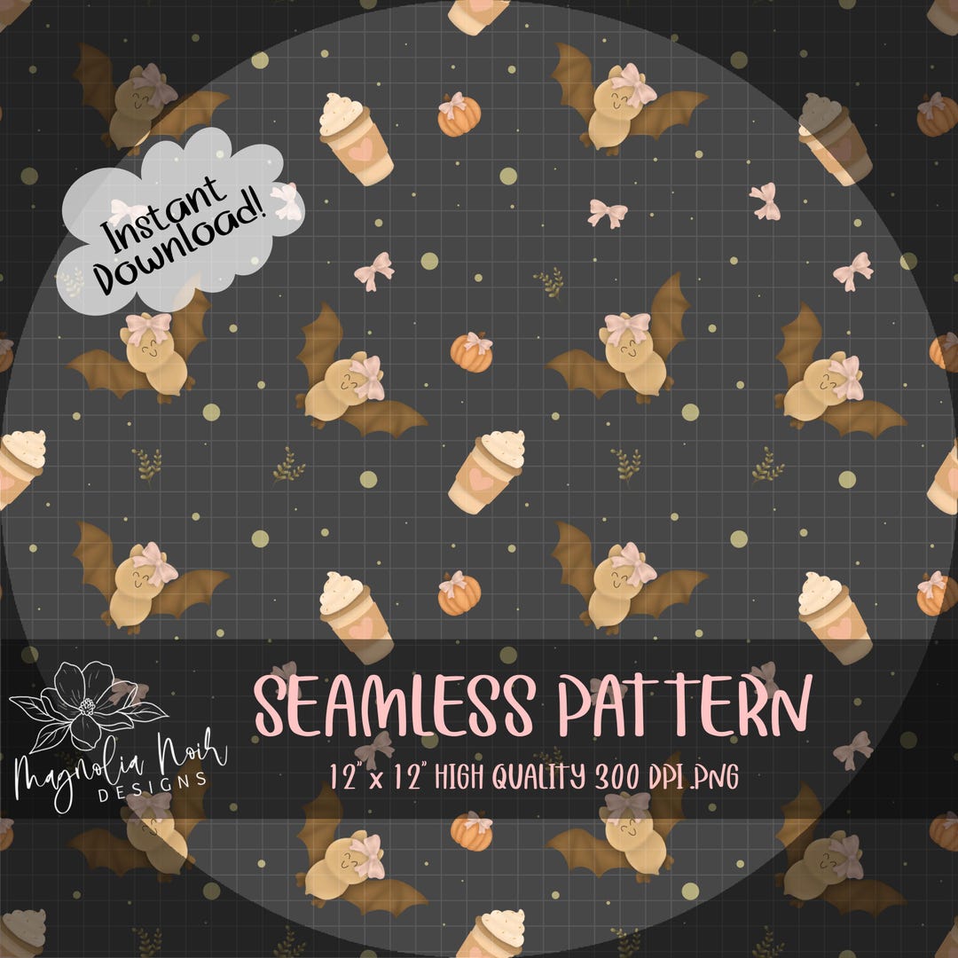 Batty Caffeinated Latte Seamless Pattern 300 DPI PNG Instant Download ...