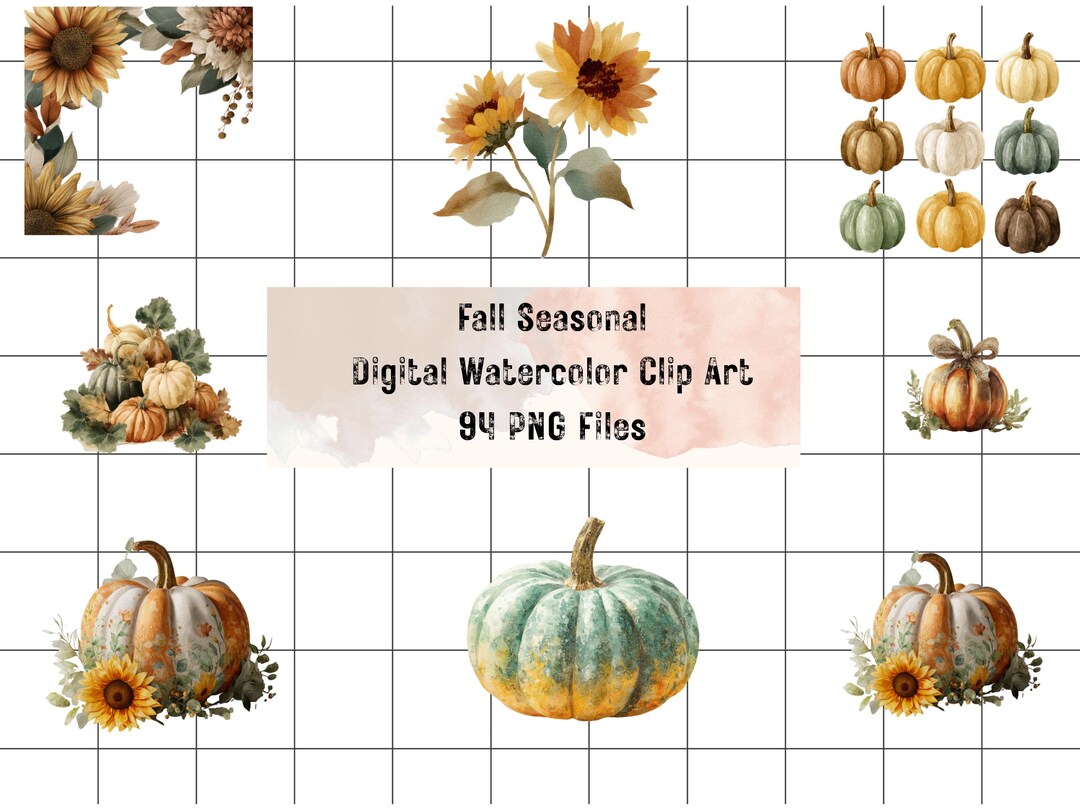 Watercolor Fall Clipart Bundle | Pumpkins, Sunflowers, Leaves (digital ...