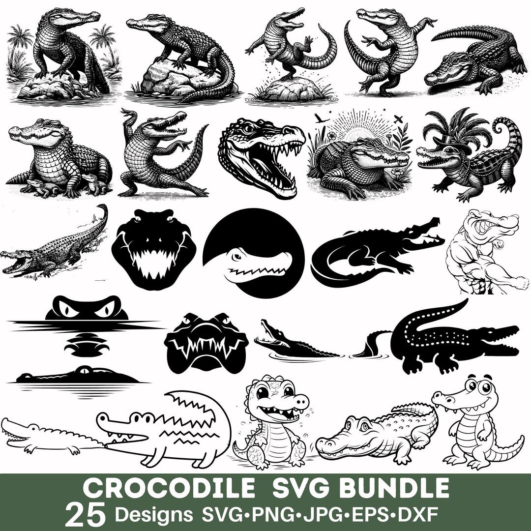 Crocodile SVG Bundle, Alligator Png, Croc Clipart Set, Reptile SVG ...