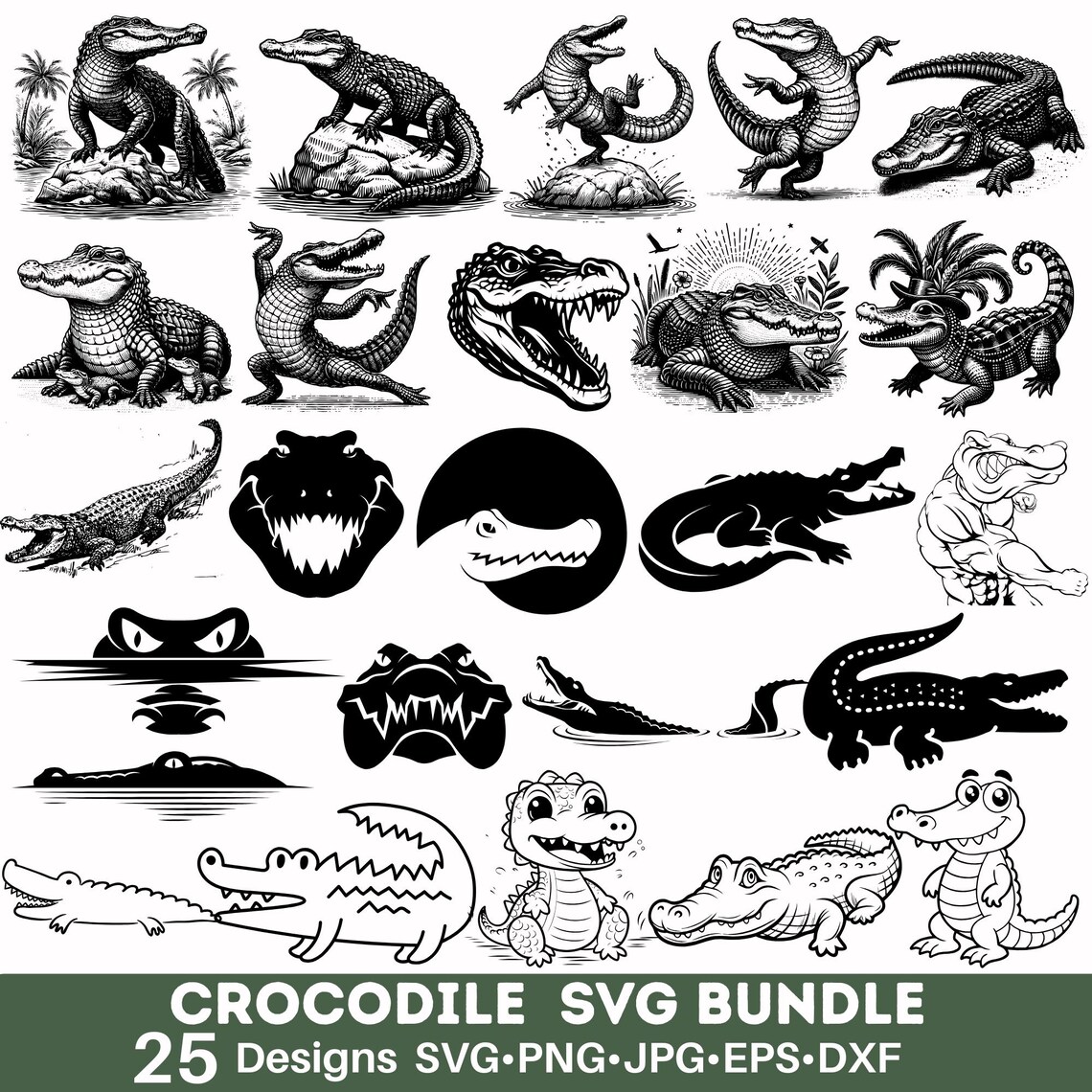 Crocodile SVG Bundle, Alligator Png, Croc Clipart Set, Reptile SVG ...