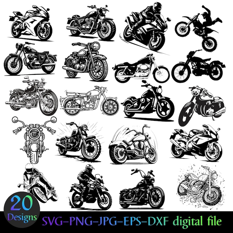 Motorcycle SVG Bundle | Biker Clipart | Chopper Silhouette | Dirt Bike ...
