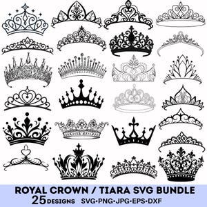 Royal Crowns & Tiaras SVG Bundle | Crown Line Art | Princess Clipart ...