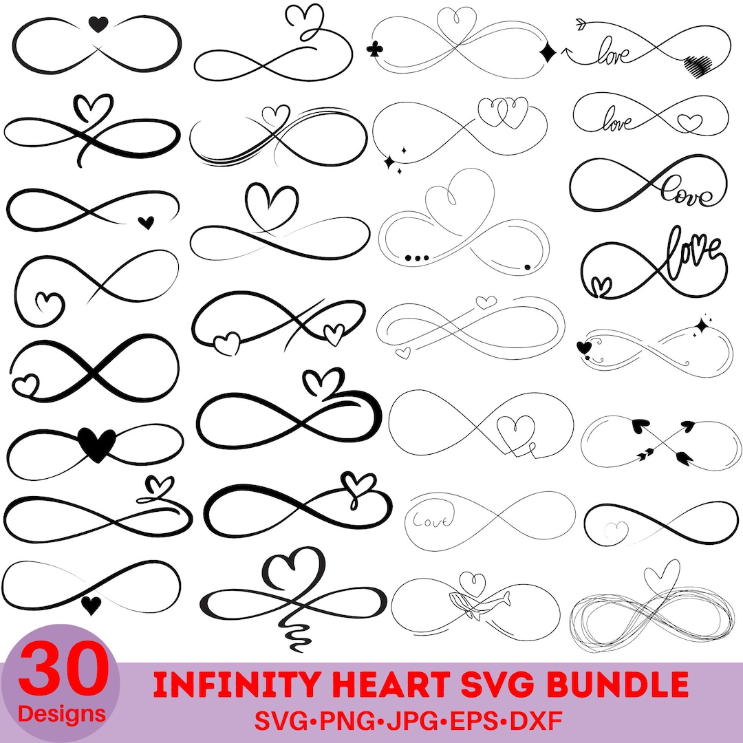 Pacchetto SVG Cuore Infinito, Cuori Infiniti disegnati a mano, Linea ...