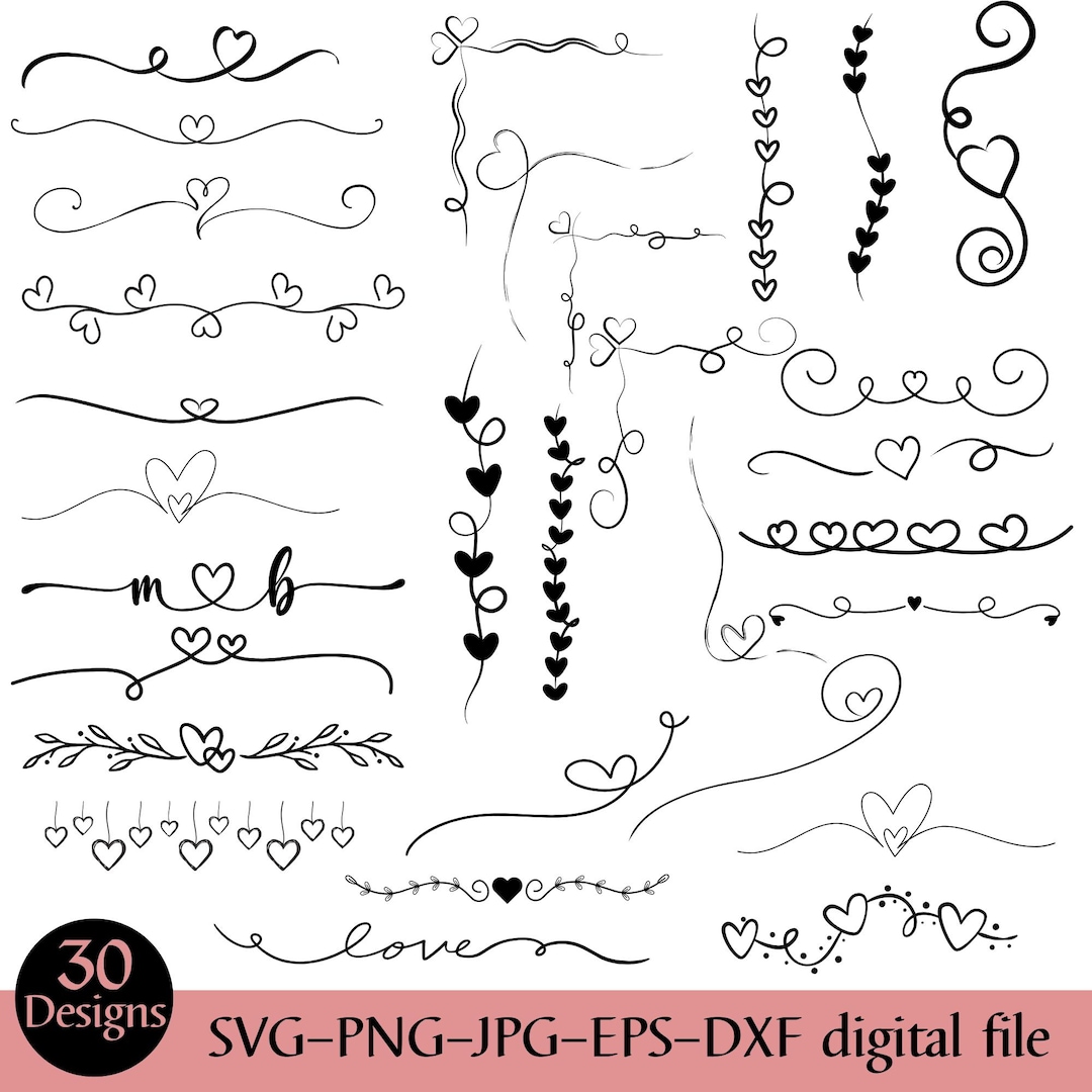 Swirl SVG | Romantic Heart Swirl Dividers SVG Png | Love Line Borders ...