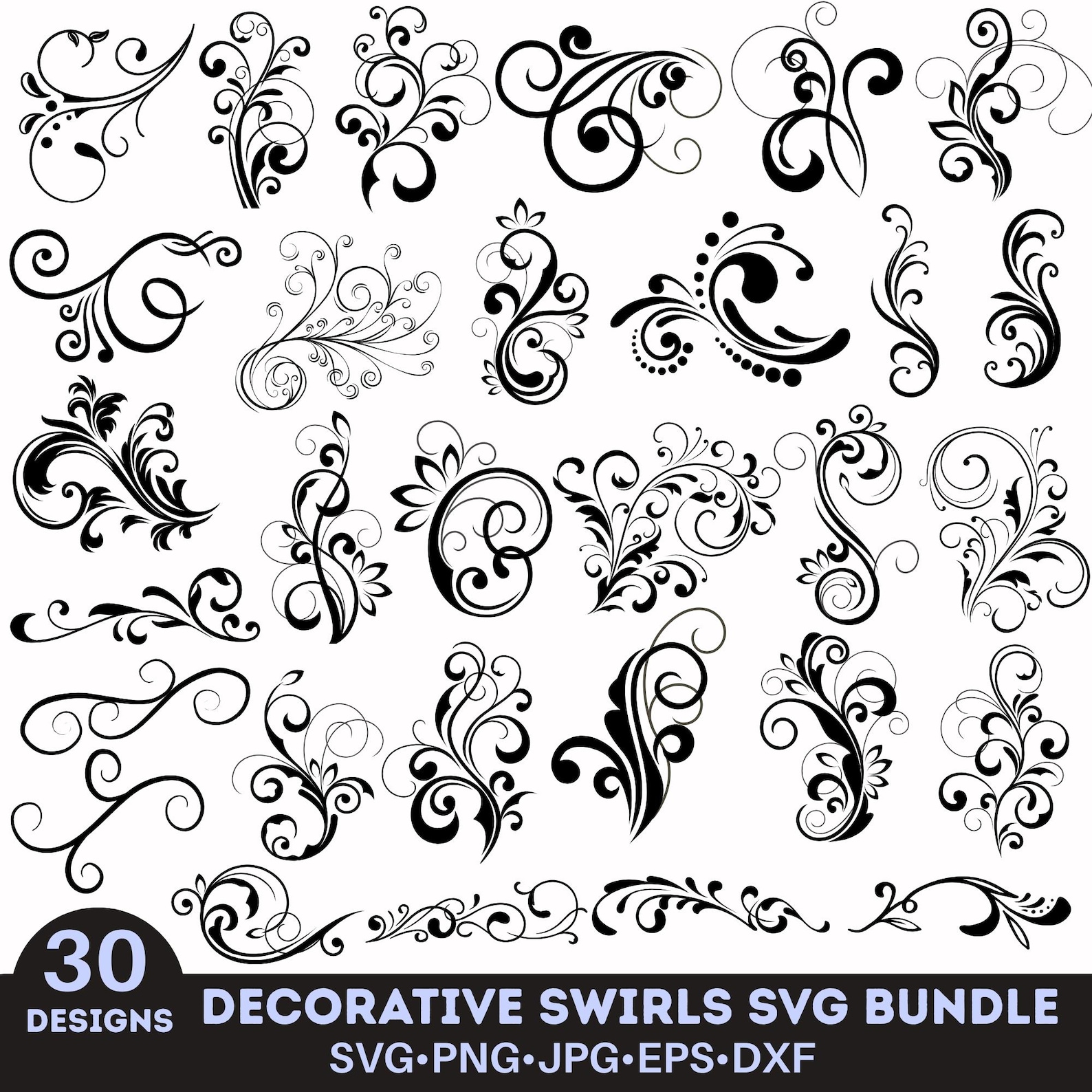 Decorative Swirls SVG Bundle, Elegant Line Flourishes, Wedding Swirl ...