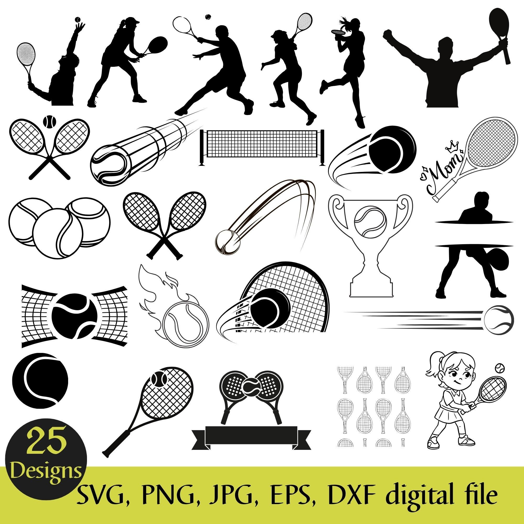 Tennis SVG Bundle: Racket, Ball Clipart Designs (digital Download) - Etsy
