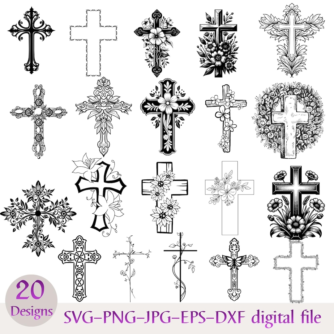Cross SVG Bundle | Christian Religious Clipart | Floral Cross Designs ...