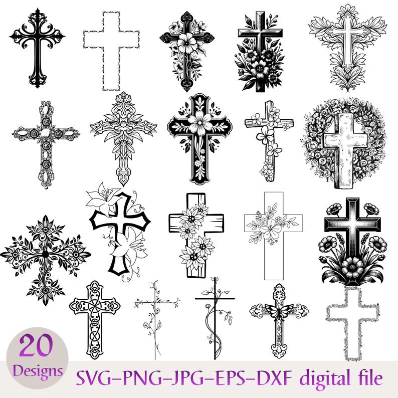 Cross SVG Bundle | Christian Religious Clipart | Floral Cross Designs ...
