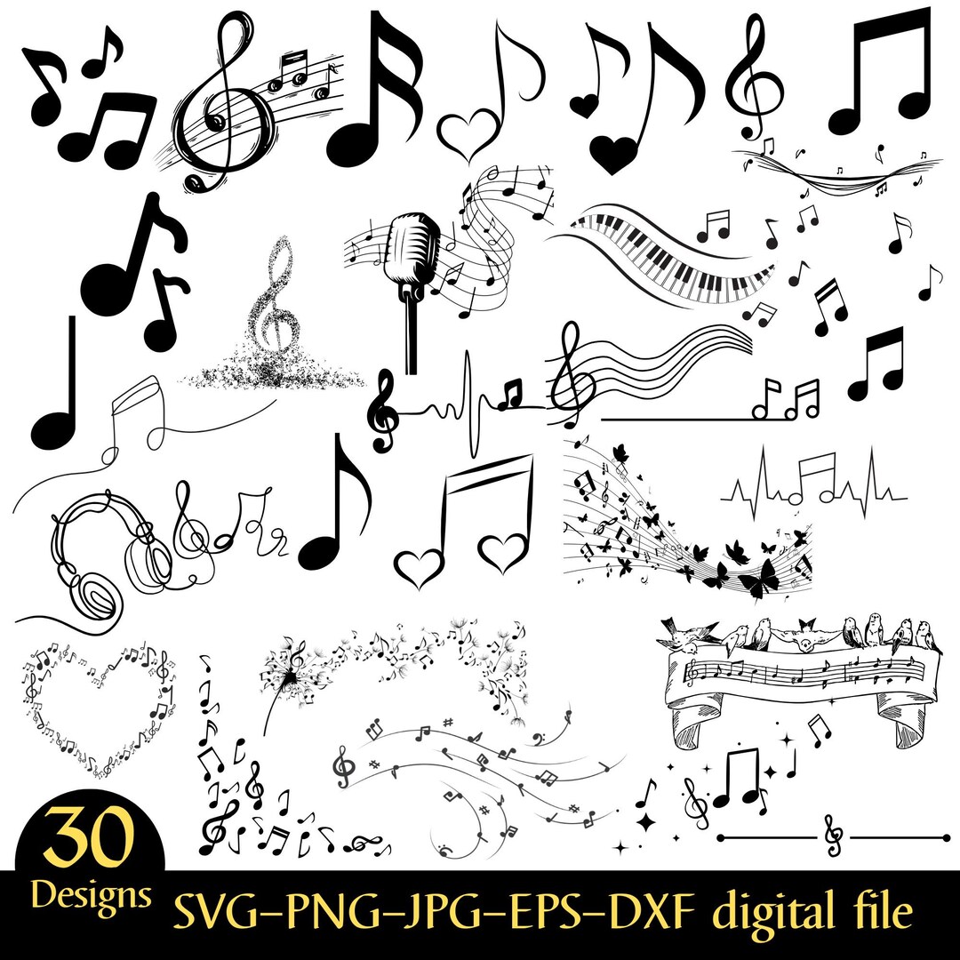 Music Notes SVG Bundle • Musical Elements Clipart • Melody Line Art ...