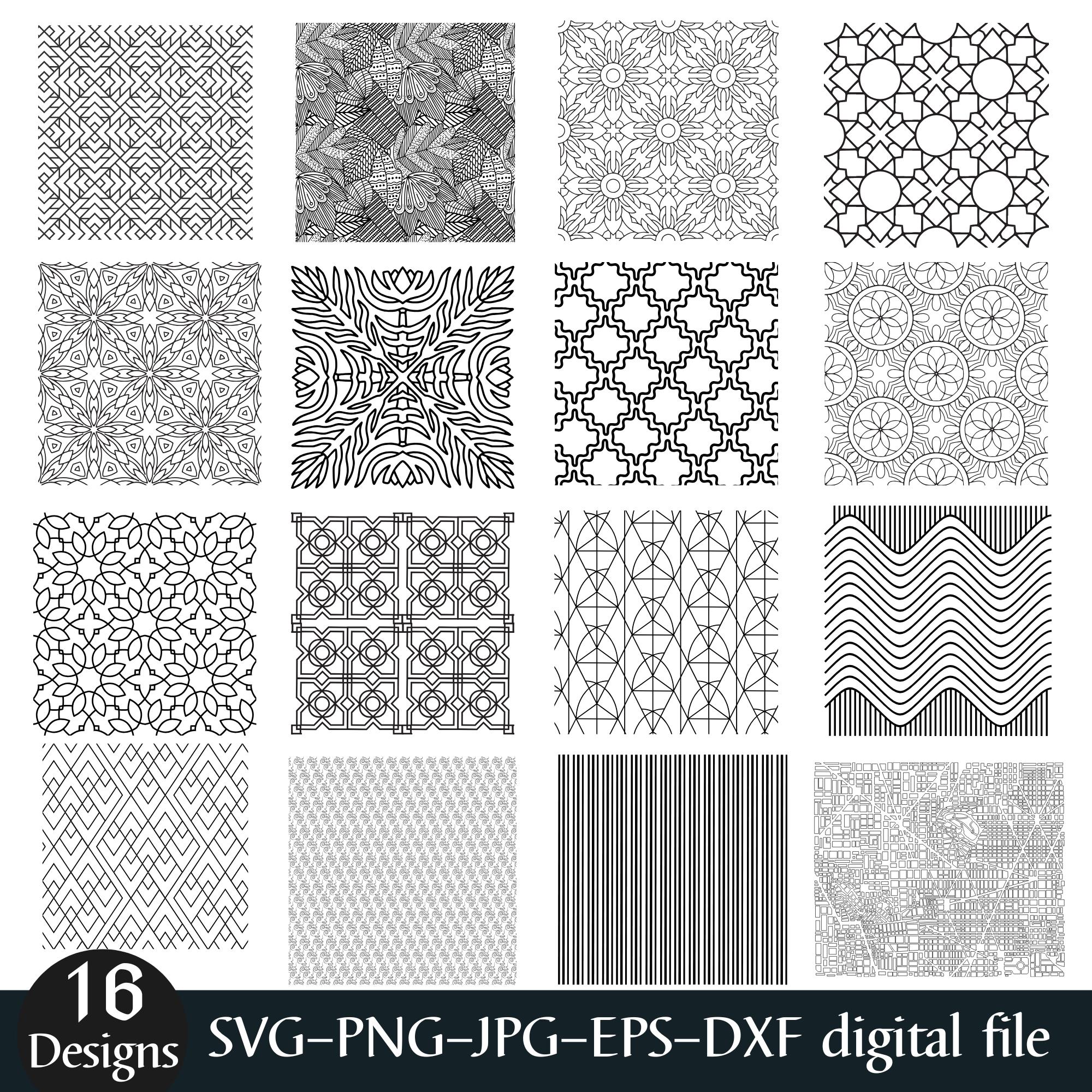 Seamless Patterns SVG Bundle | Abstract Line Art Backgrounds ...