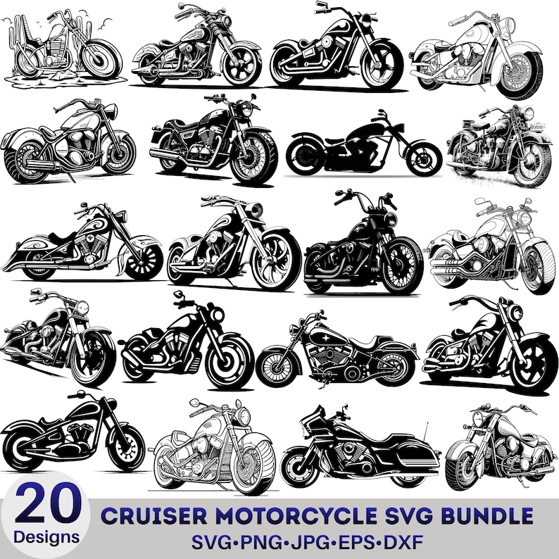 Cruiser Motorcycle SVG Bundle, Chopper Bike Designs, Classic Biker ...