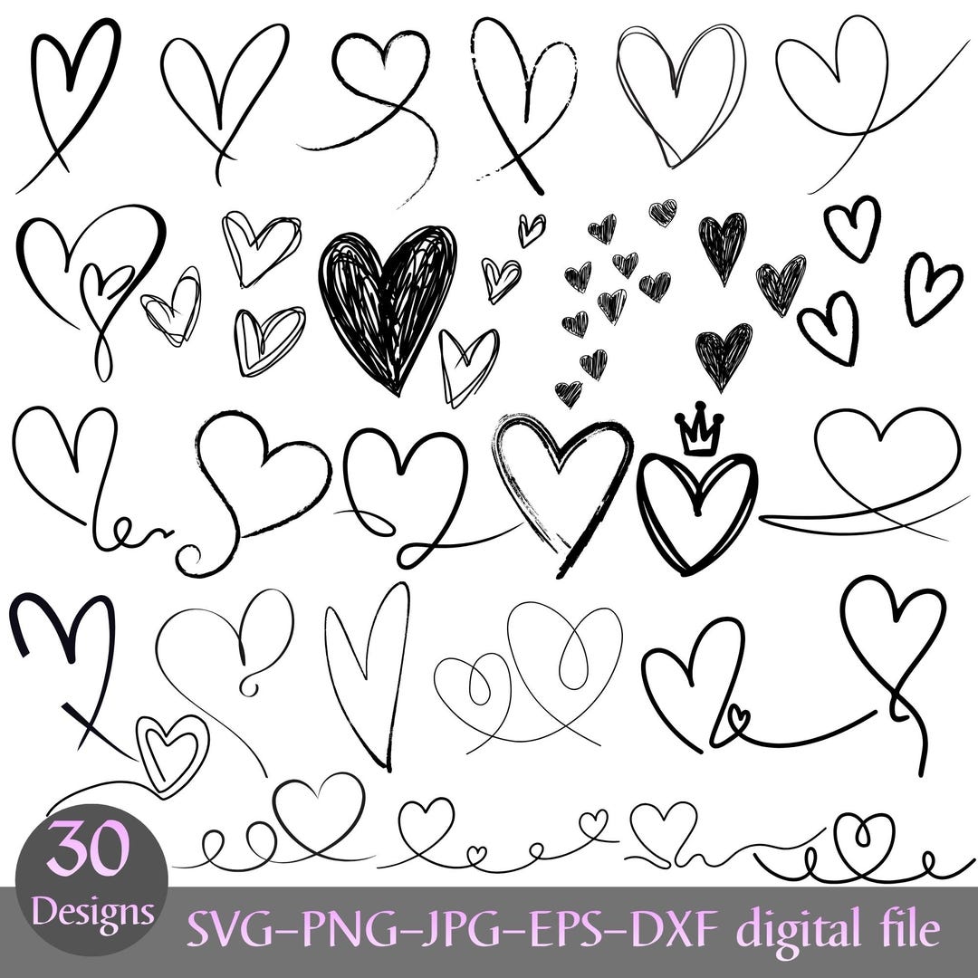 Hand Drawn Heart Doodles SVG Bundle | Scribble Hearts Clipart ...