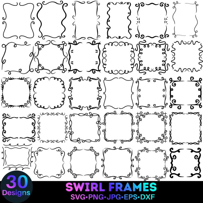 Swirl Frames Bundle, Decorative Frame SVG PNG JPG Eps Dxf, Ornamental ...