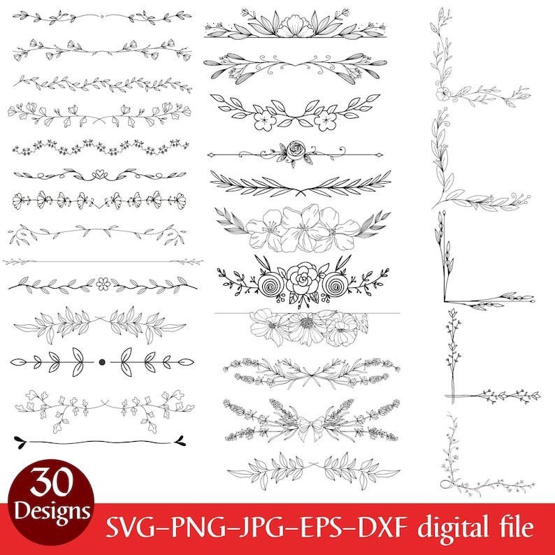Minimal Floral Line Dividers: Boho Botanical SVG Bundle (digital ...