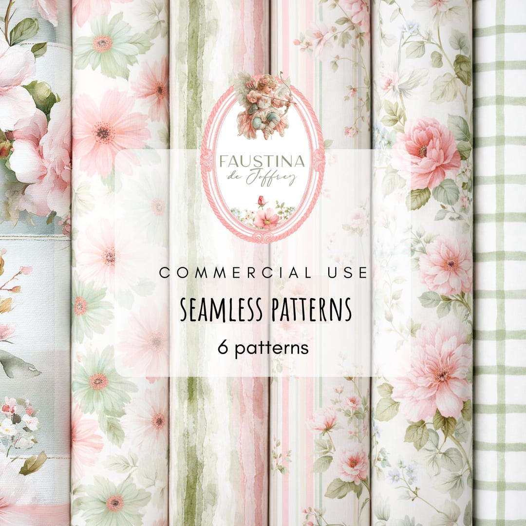Watercolor Floral Digital Paper Pack, Pink and Sage, Shabby Chic (6 ...