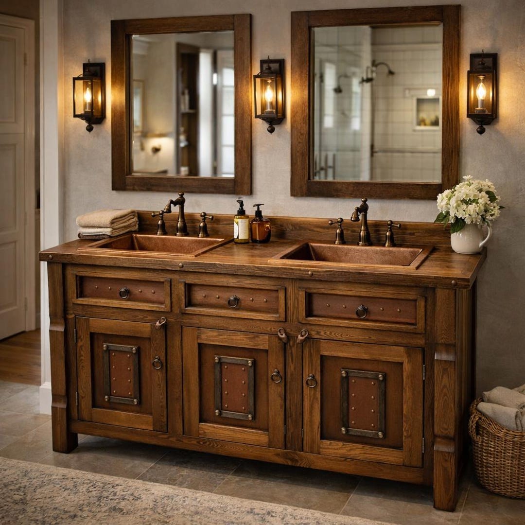 Handcrafted Solid Wood Double Sink Vanity – Rustic Farmhouse Western ...