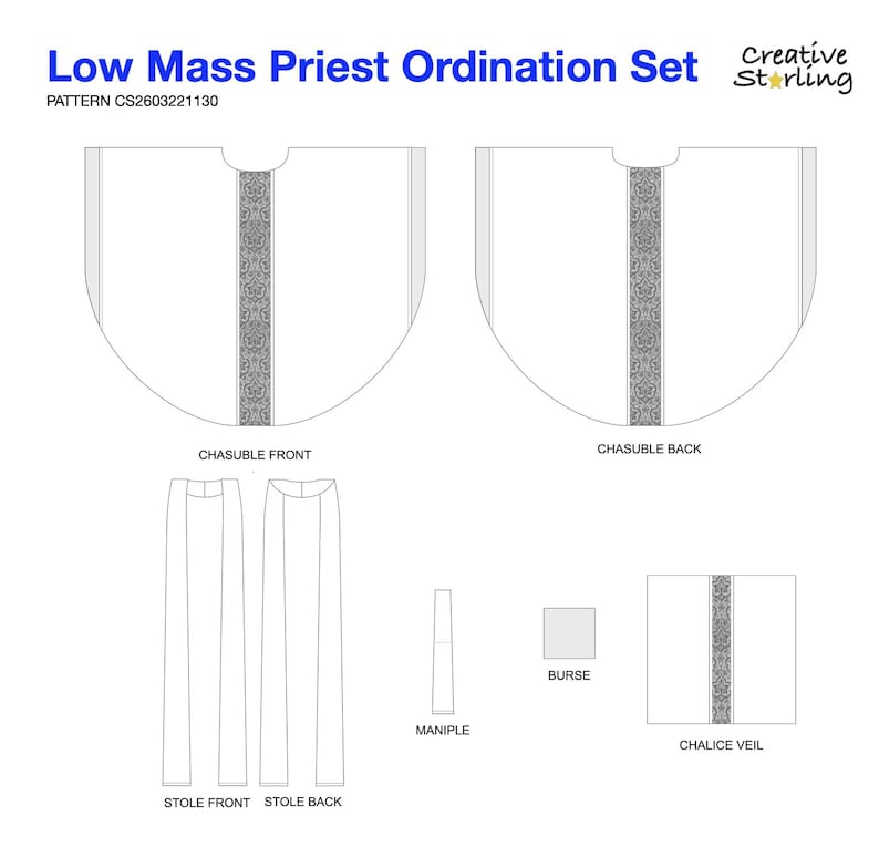 Priest Ordination Set Sewing Patterns - Low Mass Set (chasuble, Stole ...