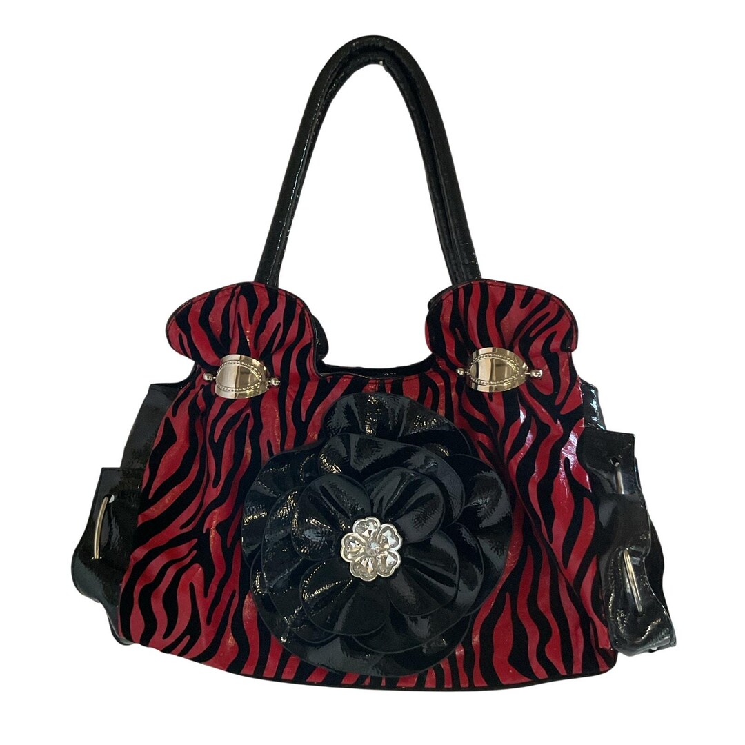 Vintage 1980s Mexican Handbag Red Black Zebra Patent Floral Statement ...