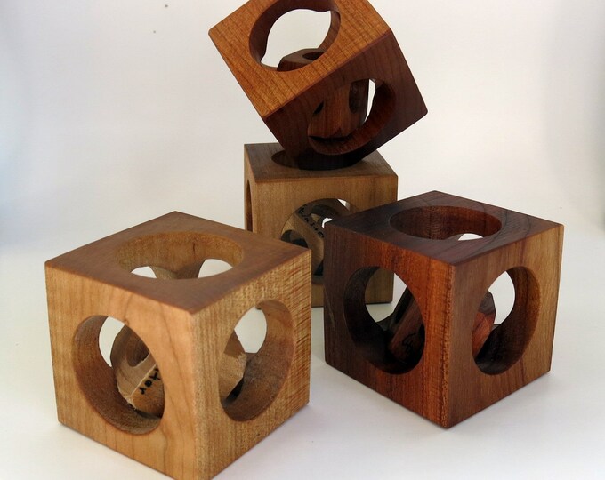 Cube-in-a-cube, Hand Crafted Wooden Desk Ornament - Etsy