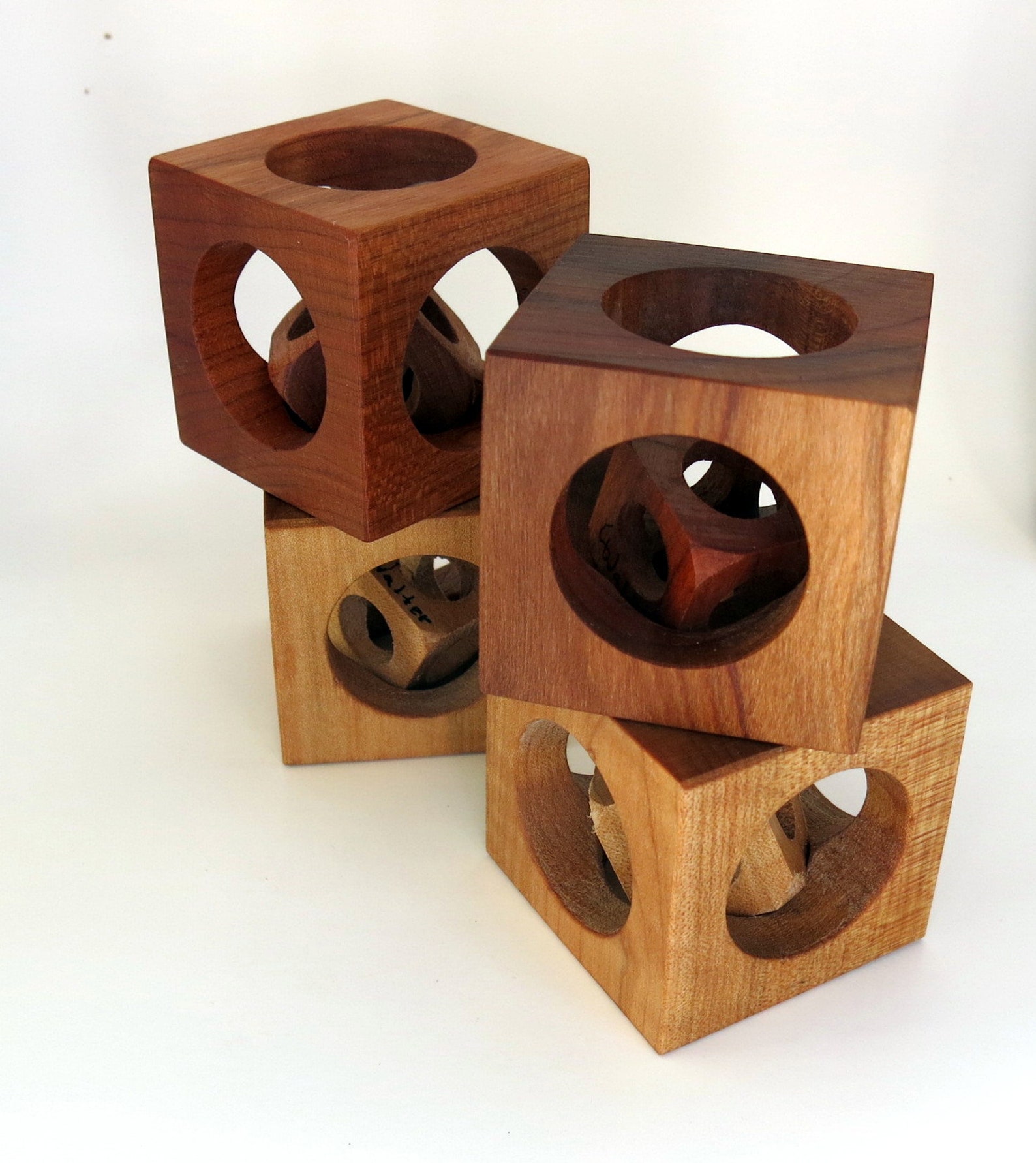 Cube-in-a-cube, Hand Crafted Wooden Desk Ornament - Etsy