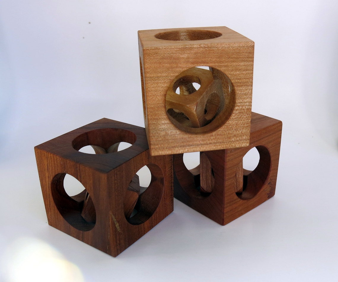 Cube-in-a-cube, Hand Crafted Wooden Desk Ornament - Etsy