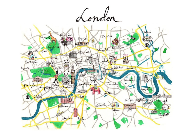 Illustrated Map of London Print | Etsy