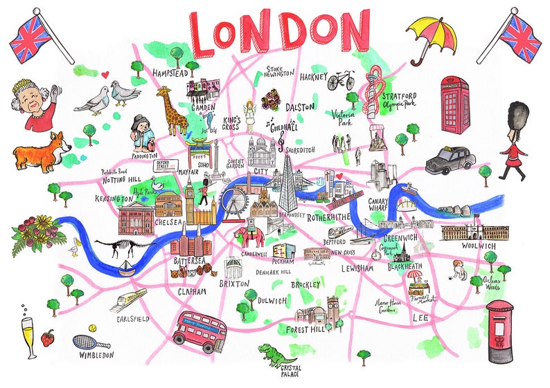 Illustrated London Map - Etsy