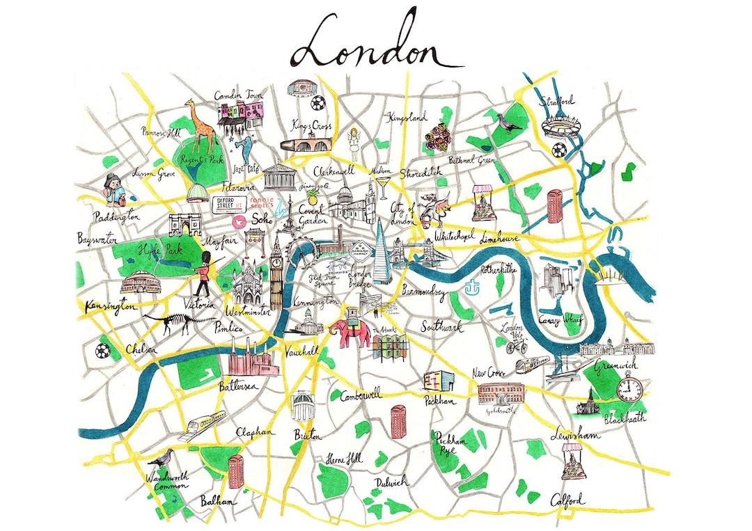 Illustrated Map of London Print - Etsy