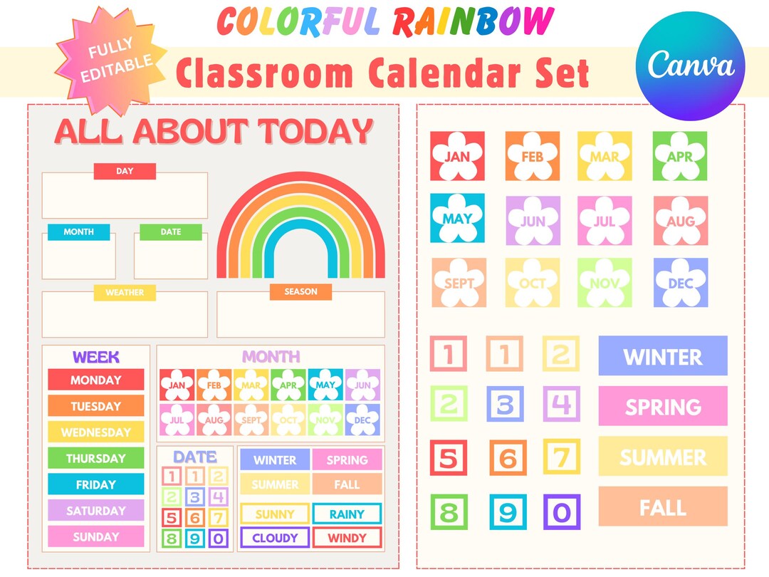 Classroom Calendar Set Printable, Calendar Weather Display, Classroom ...