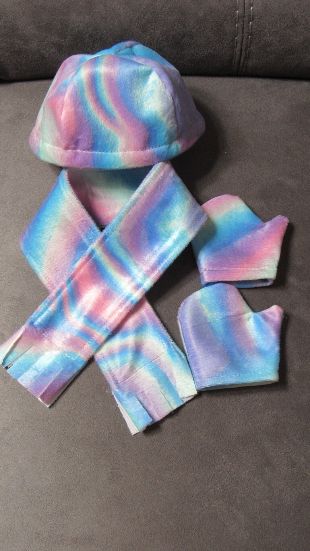 18 Inch Pastel Multi Color Minky Hat, Scarf and Mittens - Etsy