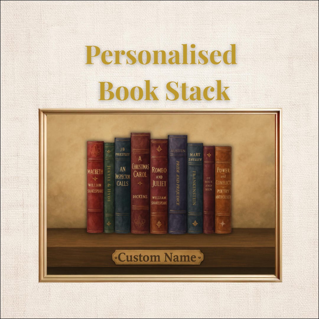 Personalized Book Stack Print - Custom Titles, Literary Gift (A3 Print ...