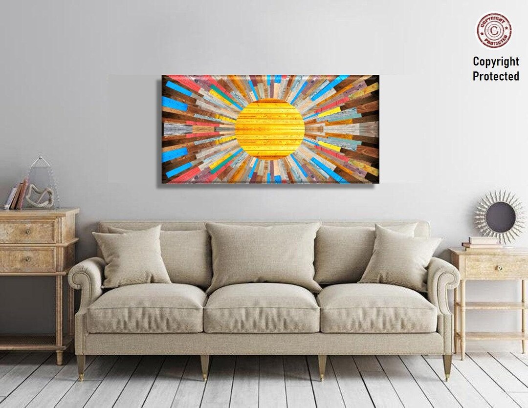 Geometric Sunrise Print: Reclaimed Wood Sunbeam Wall Decor - Etsy