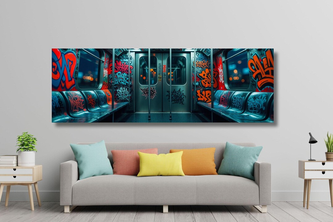 Metro Trains on Subway Station Painted With Graffiti, Urban Canvas Wall ...