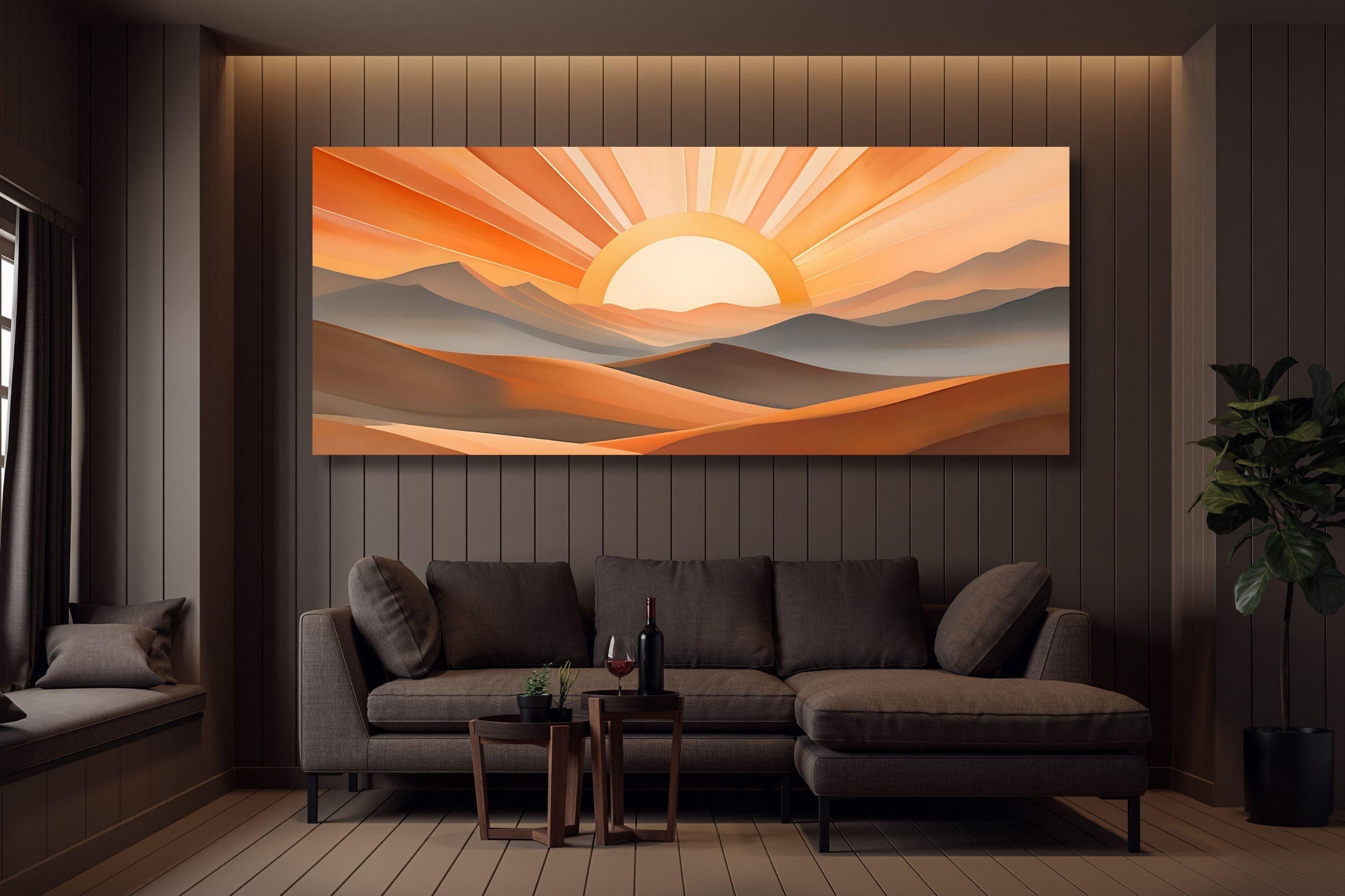 Panoramic Funny Sunrise Wood Wall Art Above Bed Decor Canvas Wooden ...
