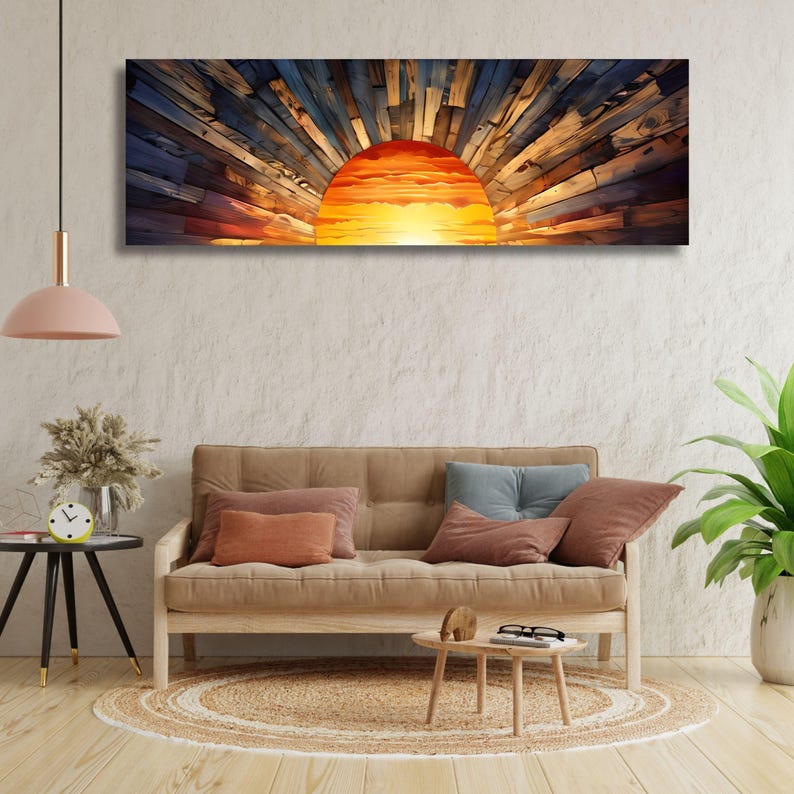 Panoramic Sunrise Wood Wall Art Above Bed Decor Canvas Wooden Long ...