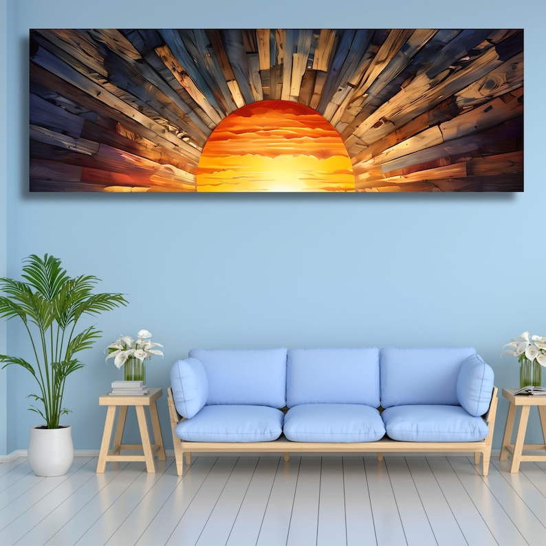 Panoramic Sunrise Wood Wall Art Above Bed Decor Canvas Wooden Long ...