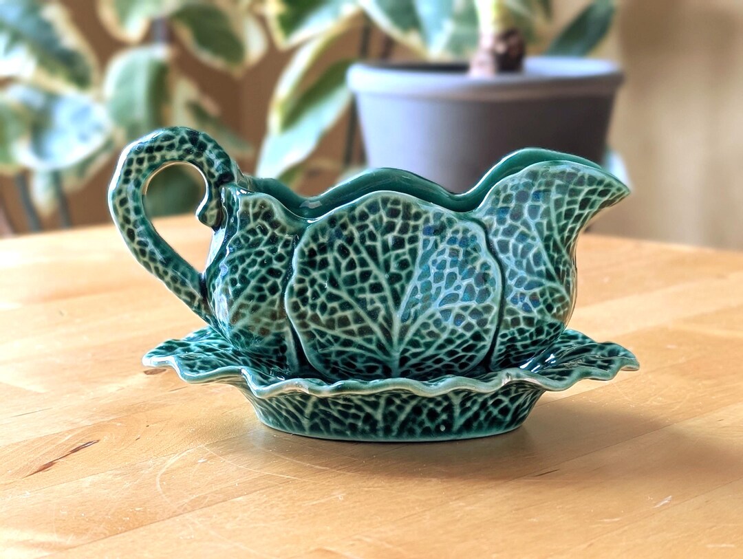 Vintage Cabbage Leaf Creamer Boat and Saucer - Etsy