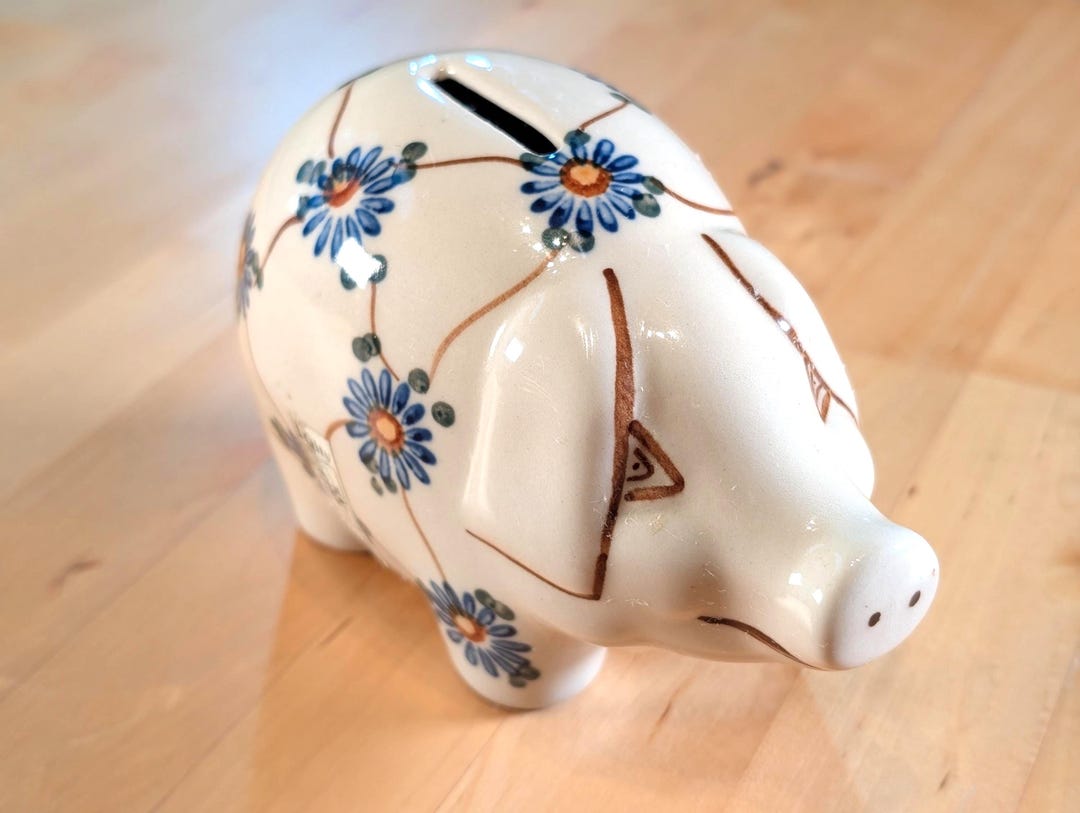 Vintage Handmade Polish Pottery Floral Piggy Bank - Stamped - Etsy