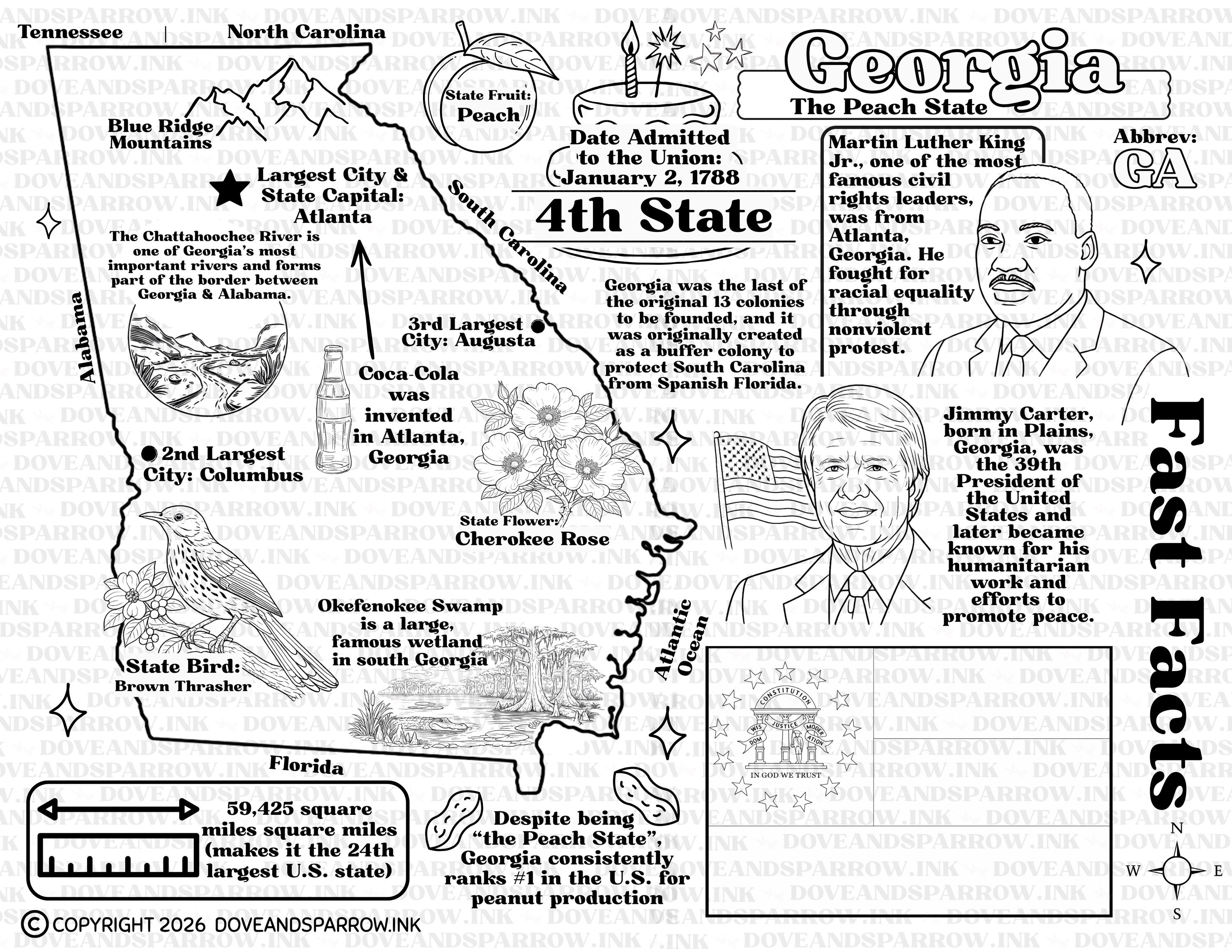 Georgia State Fast Facts Downloadable Printable Worksheet - Etsy