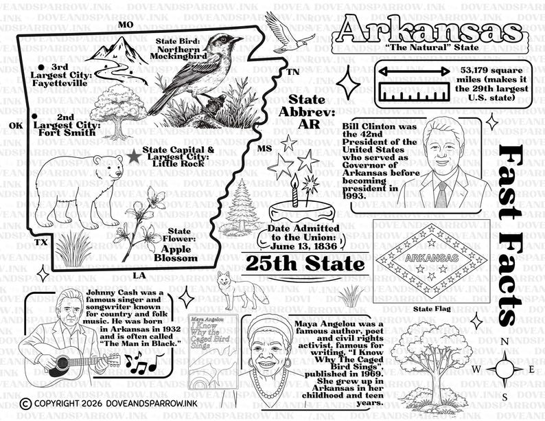 Arkansas - Fast Facts Worksheet Coloring Page - Digital Download - Etsy