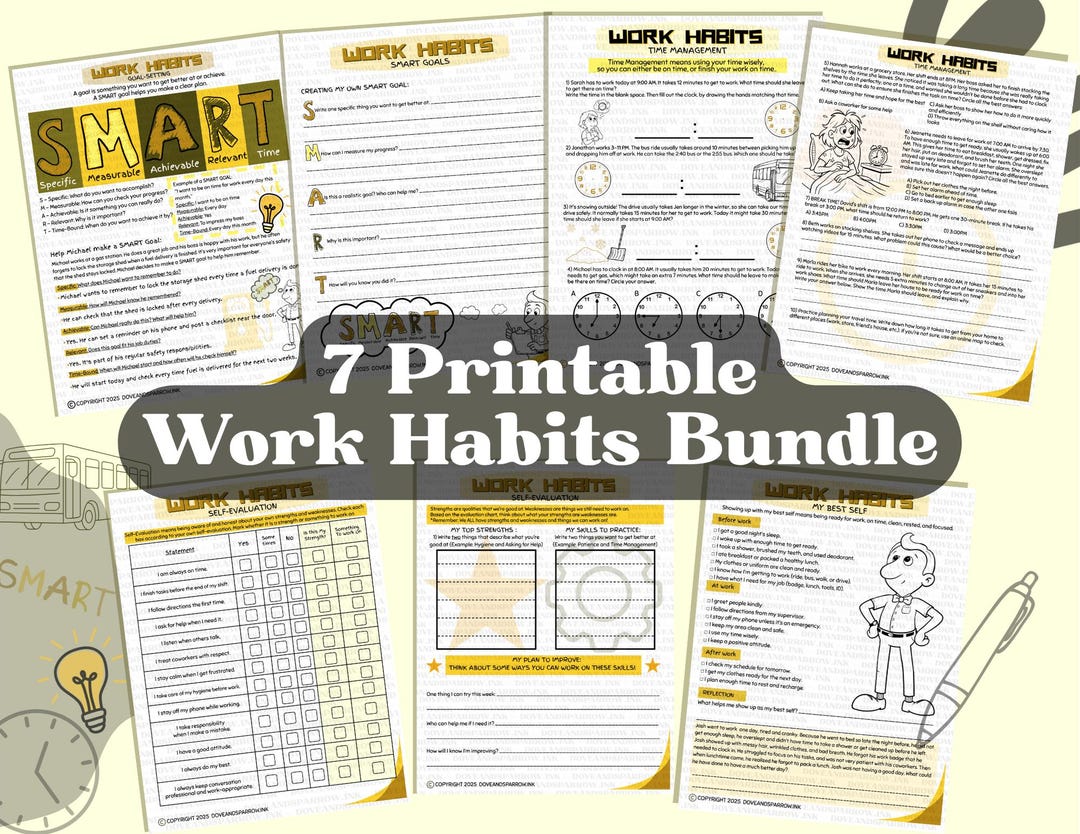 7 Printable Work Habits Bundle – Soft Skills Worksheets for Career ...
