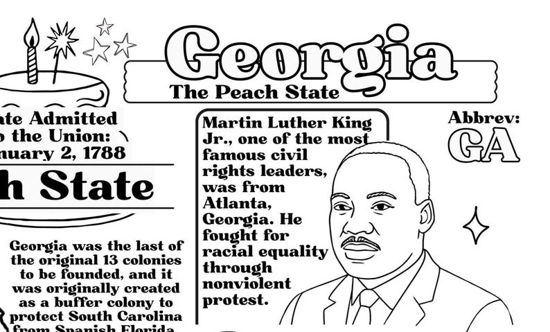 Georgia State Fast Facts Downloadable Printable Worksheet - Etsy