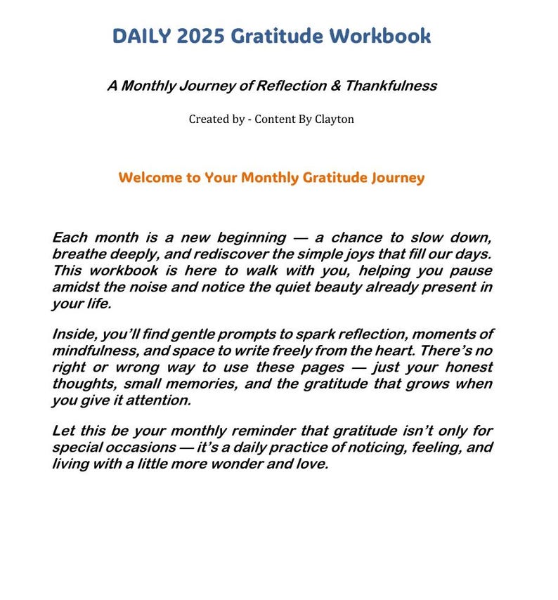 Monthly Gratitude Workbook - Etsy
