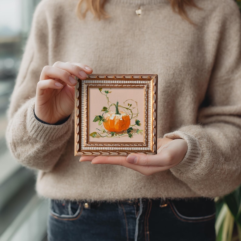 Original Pumpkin Oil Painting, Small Still Life Wall Art, Handmade ...