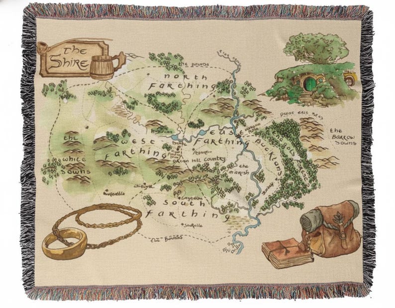 The Shire Map Woven Blanket | Hobbit Map Tapestry Throw, Middle Earth ...