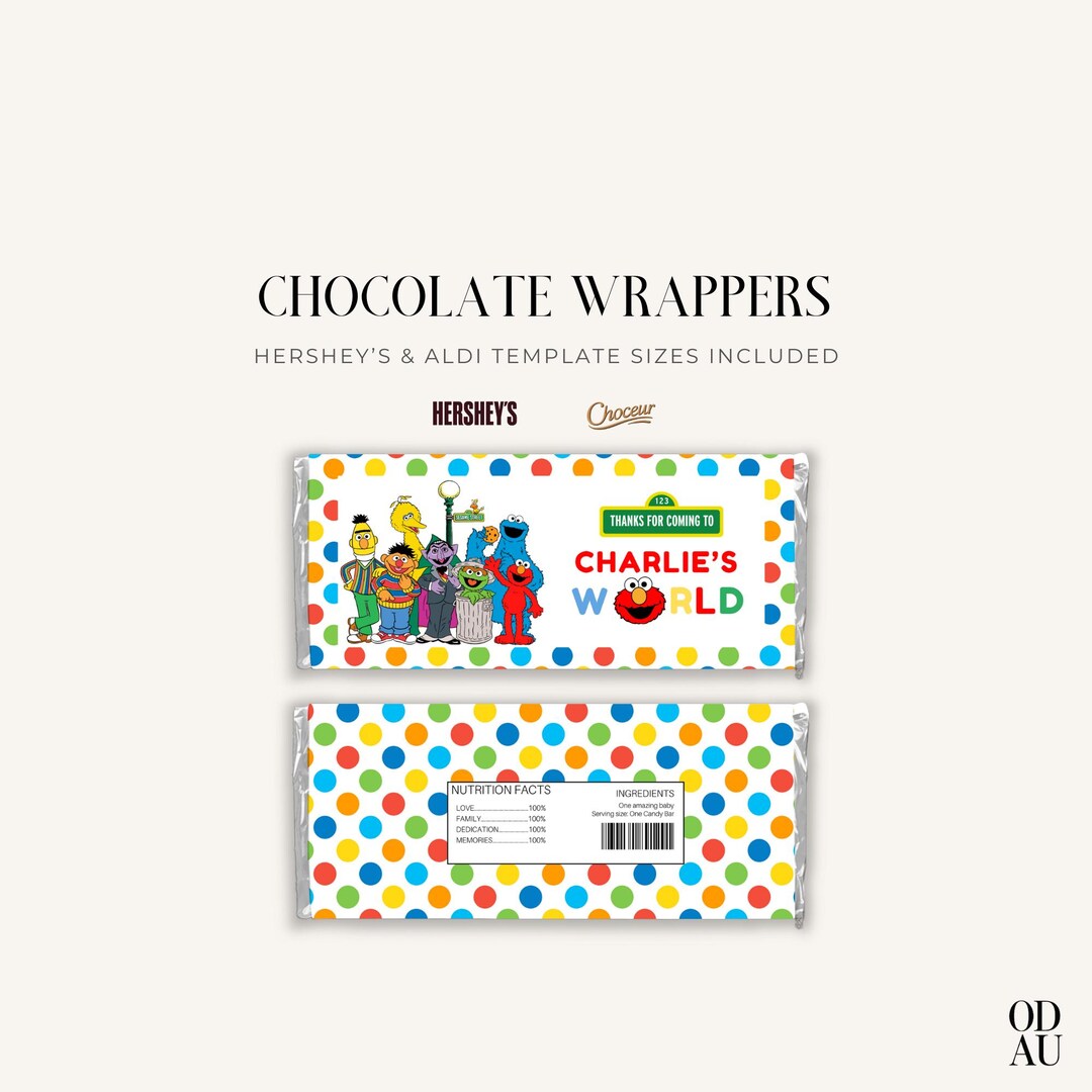 Sesame Street Elmo Party Favour Chocolate Label Candy Bar Wrapper Party ...