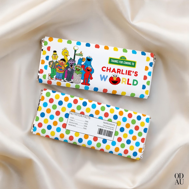Sesame Street Elmo Party Favour Chocolate Label Candy Bar Wrapper Party ...