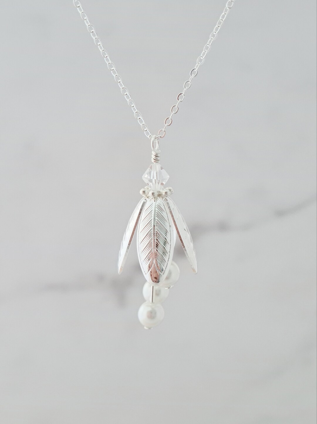 Snowdrop Flower Necklace, Silver Plated Bell Flower Pendant, Pearl ...