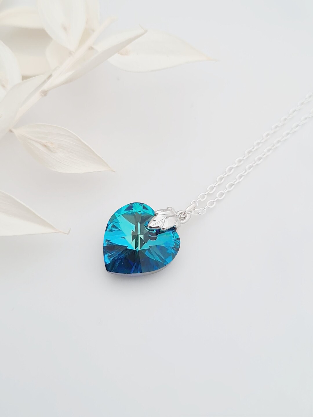 Turquoise Swarovski Crystal Heart Necklace, Bermuda Blue Crystal Heart ...